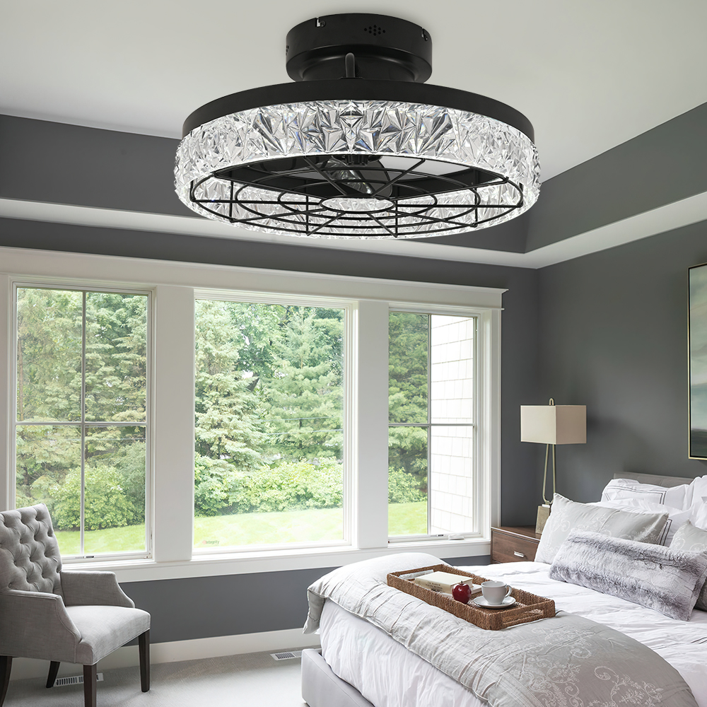 20 Inch Smart Wood Bedroom Flush Mount Ceiling Fan Light With Remote ...